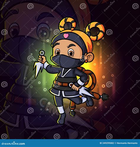 The Cute Ninja Girl Holding The Trident Esport Mascot Logo Design Stock