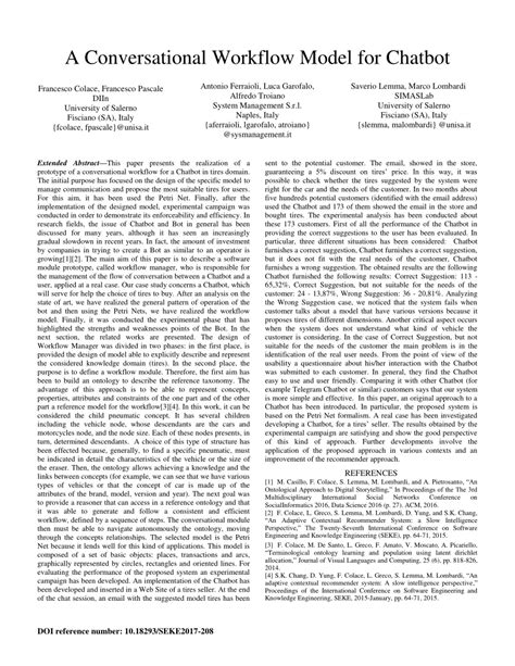 Pdf A Conversational Workflow Model For Chatbot