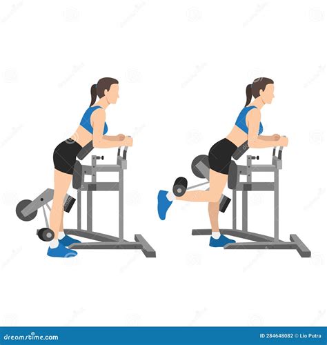 Woman Doing Standing Leg Hamstring Curls Machine Vector Illustration