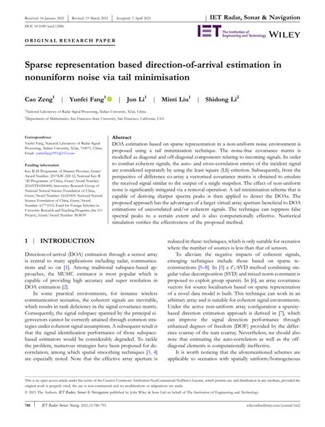 Pdf Sparse Representation Based Direction‐of‐arrival Estimation In Nonuniform Noise Via Tail