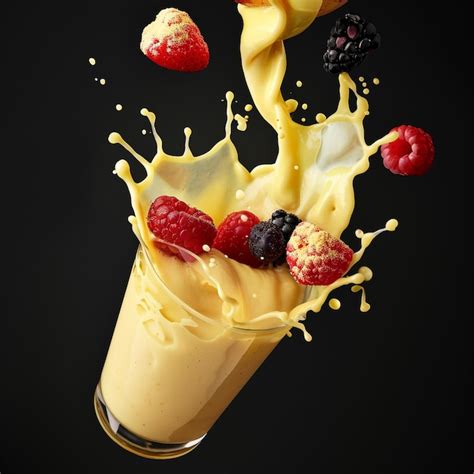 A Glass Of Splash Raspberry Juice With Blackberries Premium Ai Generated Image