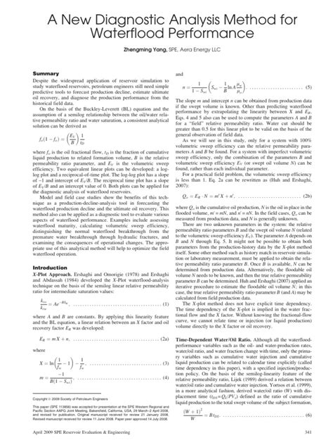 Spe 113856 A New Diagnostic Analysis Method For Water‐flood Performance Yang Pdf