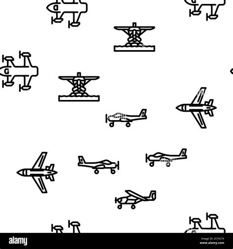 Plane Flight Travel Aircraft Vector Seamless Pattern Thin Line Illustration Plane Flight Travel