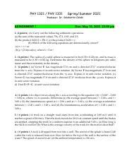 Physics Assignment 1 Pdf PHY 1321 PHY 1331 Spring Summer 2021 Professor Dr Selahattin