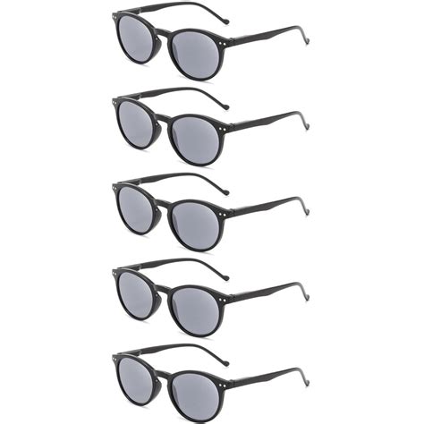 5 Pairs Tinted Reading Glasses Round Uv Fashion Readers Spring Hinges