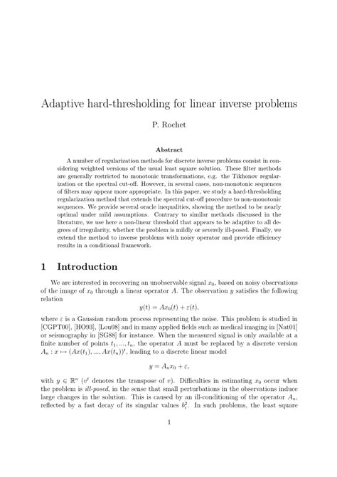 Pdf Adaptive Hard Thresholding For Linear Inverse Problems