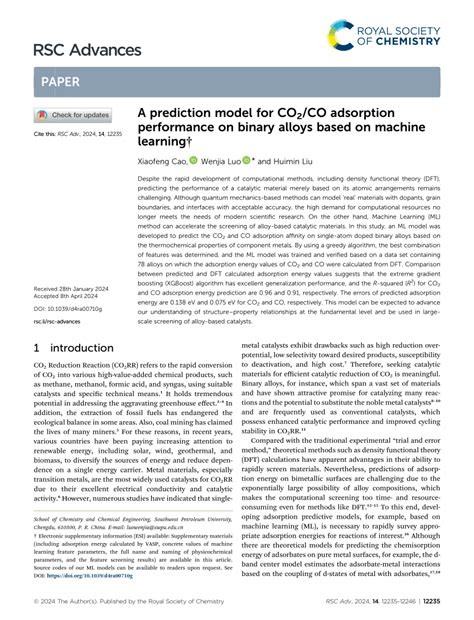 Pdf A Prediction Model For Co2co Adsorption Performance On Binary Alloys Based On Machine