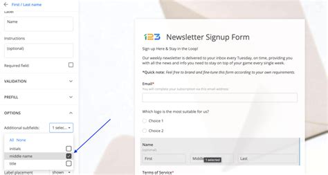 Help Add Middle Name To The Name Field FormBuilder