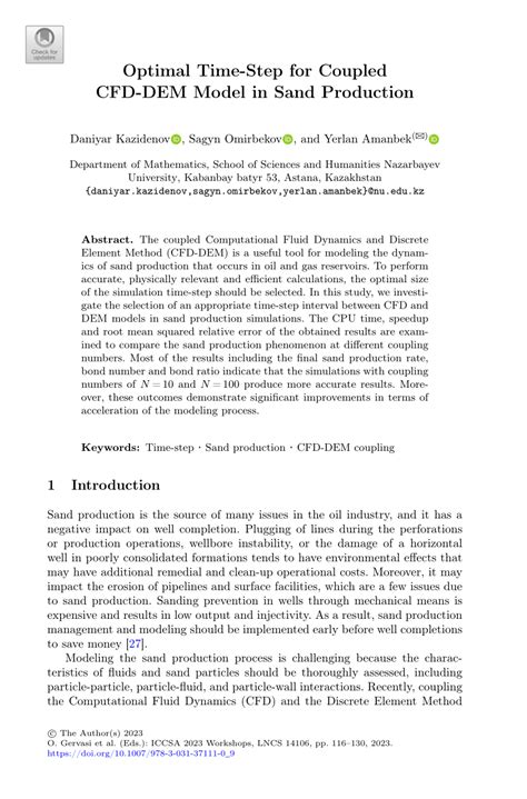 Pdf Optimal Time Step For Coupled Cfd Dem Model In Sand Production