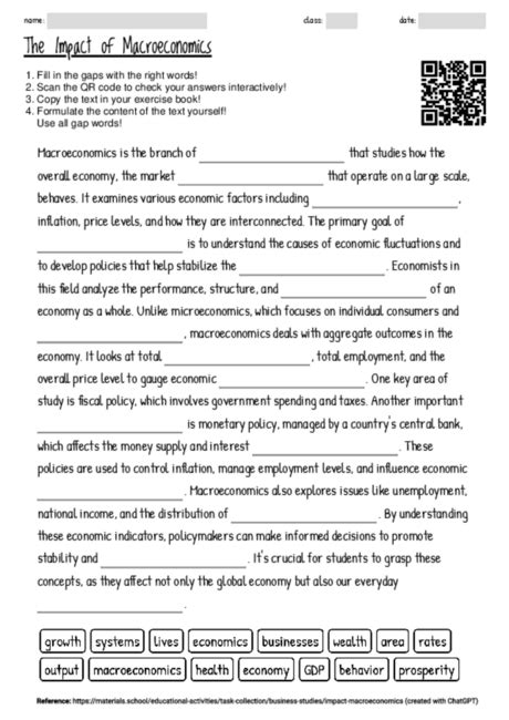 Worksheet With The Topic The Impact Of Macroeconomics Materialsschool
