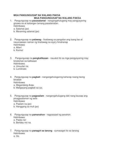 Uri Ng Pangungusap Na Walang Paksa Worksheet Pdf