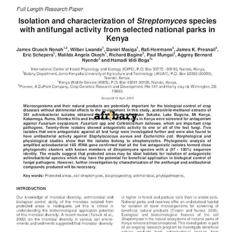 Isolation And Characterization Of Streptomyces Species With Antifungal