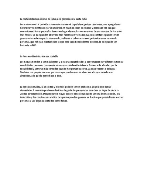 La Mutabilidad Emocional De La Luna En Géminis En La Carta Natal Pdf
