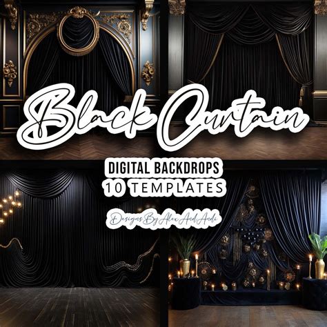 Black Curtain Digital Backdrop Overlay Wedding Sweet 16 Background