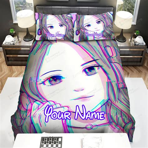 Streamer Pokimane Glitch Anime Portrait Bed Sheets Spread Duvet Cover Personalized Name Bedding