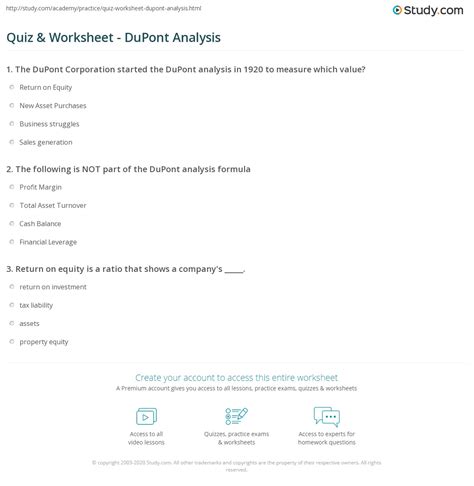 Quiz And Worksheet Dupont Analysis