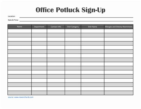 Free Excel Potluck Sign Up Sheet Templates