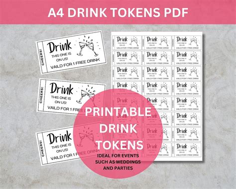 Printable Drink Tokens Pdf Wedding Drink Tickets Free Drink Etsy
