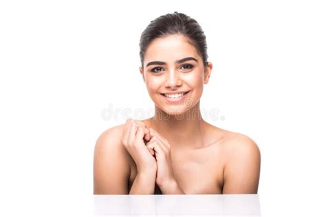 Portrait Of Beautiful Girl Stroking Her Pretty Face With Healthy Skin