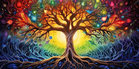 Premium Ai Image Colorful Tree Of Life Symbol Of The Life Cycle And The Link Between Humanity