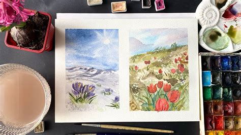 Рисуем поле с тюльпанами акварелью Youtube