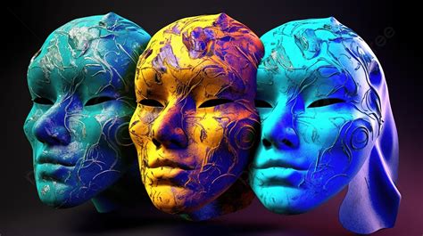 Triple Masks In Vibrant 3d Background Drama Mask Theatre Mask