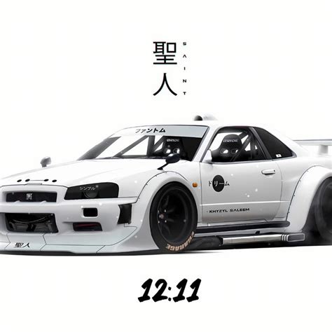 White Gtr R34 With Chinese Characters