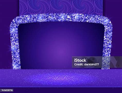 벡터 일러스트 레이 션 스테이지 보라색 파란색 점 나선형 배경과 디자인을위한 반짝이는 아치 0명에 대한 스톡 벡터 아트 및 기타 이미지 0명 가리기 강단 Istock