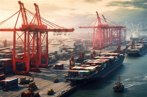 Premium Photo Container Ships Docking At A Busy Port