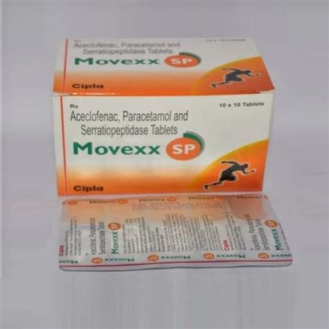 Movexx Sp Tables Composition Aceclofenac 100mg Paracetamol 325mg Serratiopeptidase 10mg At