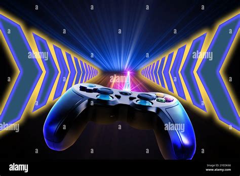Game Controller Emitting Laser In Space With Speed Light Trails Motion Blur Effect Glowing