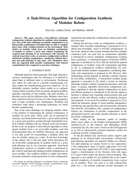 Pdf A Task Driven Algorithm For Configuration Synthesis Of Modular Robots