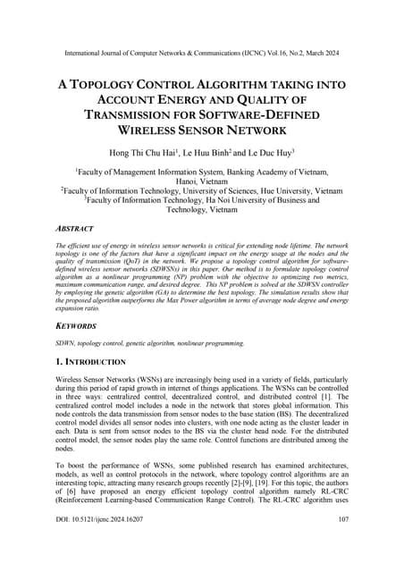 A Topology Control Algorithm Taking Into Account Energy And Quality Of Transmission For Software
