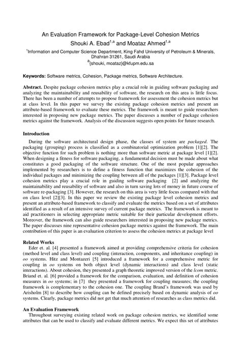 Pdf An Evaluation Framework For Package Level Cohesion Metrics