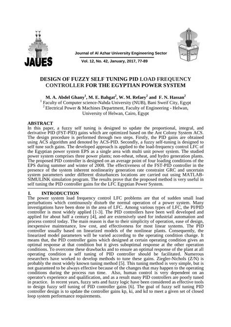 Pdf Design Of Fuzzy Self Tuning Pid Load Frequency · Design Of