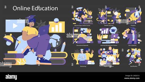 Online Education Concept A Compilation Of Virtual Learning Elements
