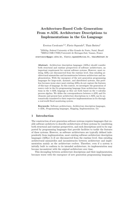 Pdf Architecture Based Code Generation From π Adl Architecture