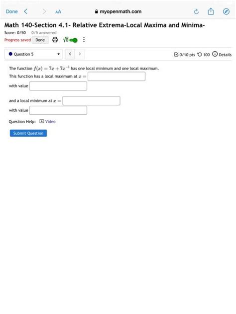 Solved The Function F X 7x 7x−1 Has One Local Minimum And