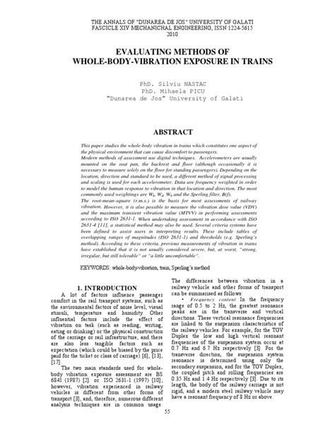 Evaluating Methods Of Whole Body Vibration Exposure In Trains Pdf Root Mean Square