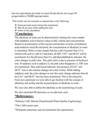 Lab 4 Alkalinity Acidity And Determination Of Alkalinity In Water PDF