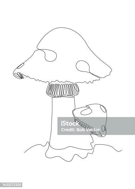 버섯의 연속 선 그리기 씬 라인 일러스트 레이 션 벡터 개념 윤곽선 그리기 창조적 인 아이디어 버섯에 대한 스톡 벡터 아트 및