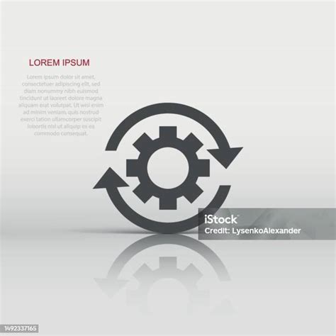 평면 스타일에서 워크플로 프로세스 아이콘입니다 격리 된 백색 배경에 화살표 벡터 일러스트와 함께 기어 Cog 휠 워크플로