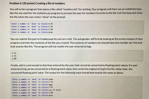 Solved Problem 6 20 Points Creating A File Of Numbers