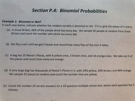 Solved Section P Binomial Probabilities Example Chegg Com