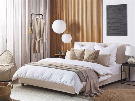 Fabric Eu King Bed Beige Albi Uk