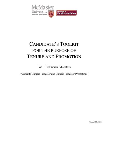 Fillable Online Fammedmcmaster Candidate Toolkit For Tenure And Promotion Pt Clinician Educator