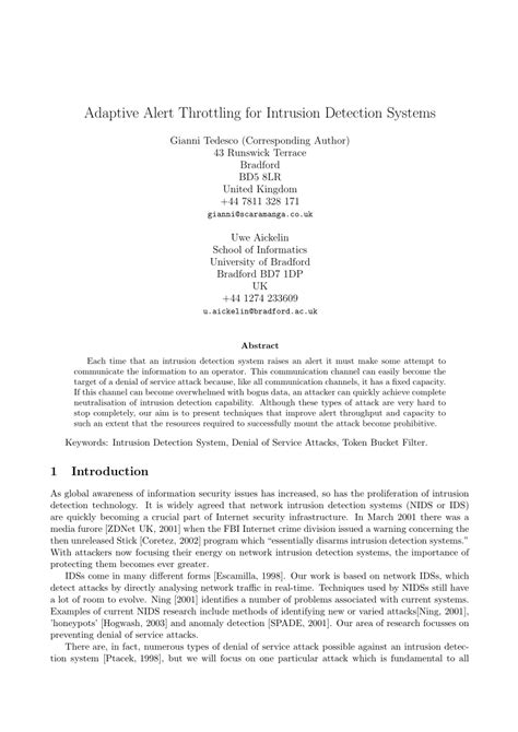 Pdf Adaptive Alert Throttling For Intrusion Detection Systems