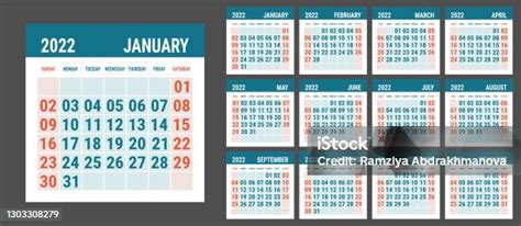 캘린더 2022 년 영어 템플릿 벡터 정사각형 그리드입니다 사무실 사업 계획 창조적 인 디자인 빨간색과 파란색 0명에 대한 스톡 벡터 아트 및 기타 이미지 Istock