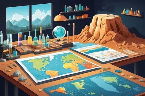 Premium Photo Depict A Section Of The Lab Focused On Geology With Rock Samples And Geological Maps