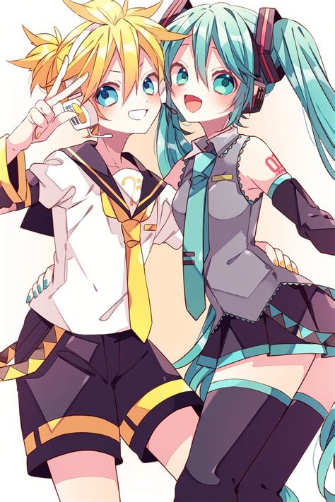 Hatsune Miku And Kagamine Len Vocaloid Drawn By Kaho0102 Danbooru